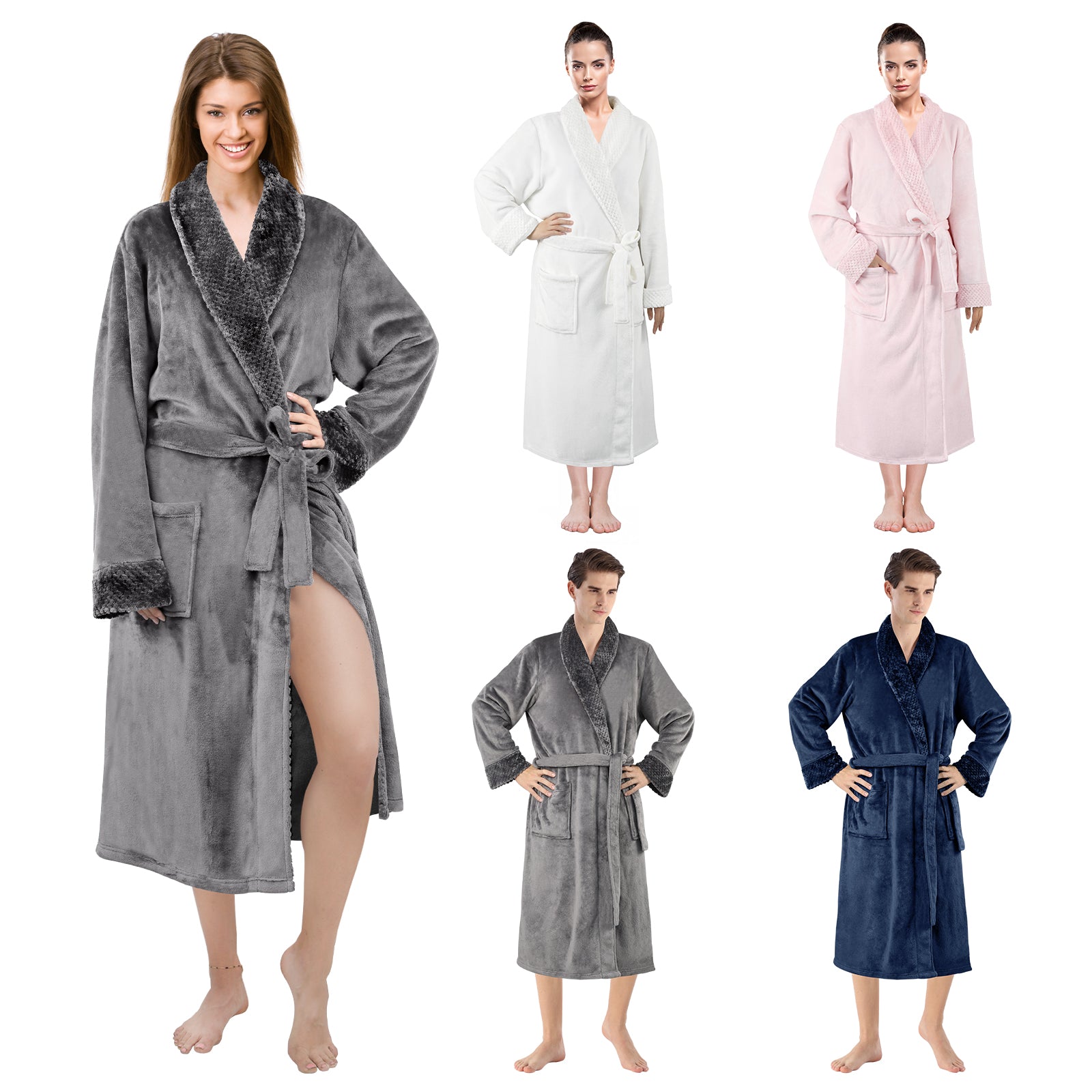 LINENOVA Fleece Flannel Robe Night Gown for Women & Men, Soft Warm Flu